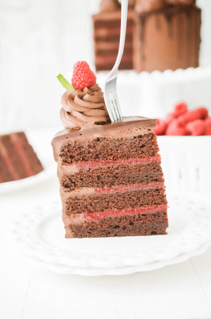 Chocolate Raspberry Cake with Whipped Ganache Frosting - The Cake Chica