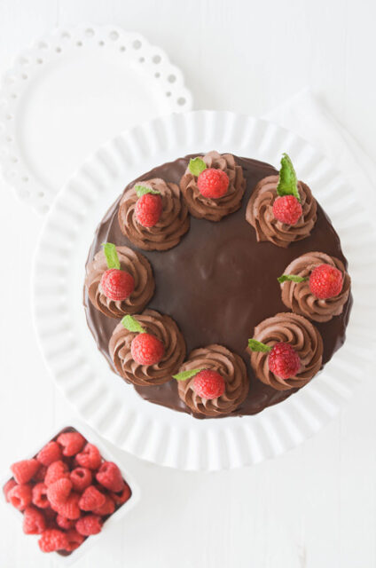 Chocolate Raspberry Cake with Whipped Ganache Frosting - The Cake Chica