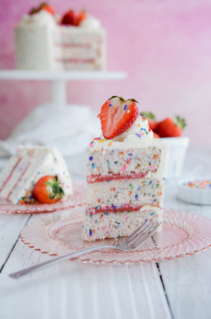 Strawberry Confetti Cake - The Cake Chica